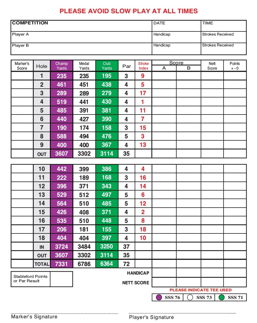 Old course mens scorecard :: Walton Heath Golf Club